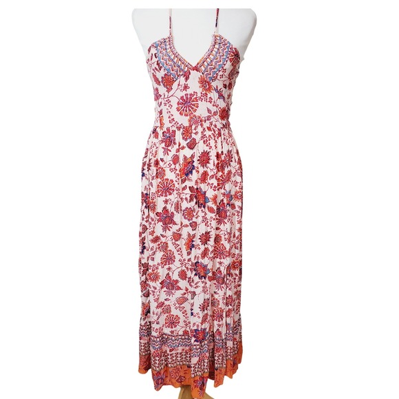 Angie | Dresses | Angie Womens S Boho Floral Maxi Dress Smocked Halter ...
